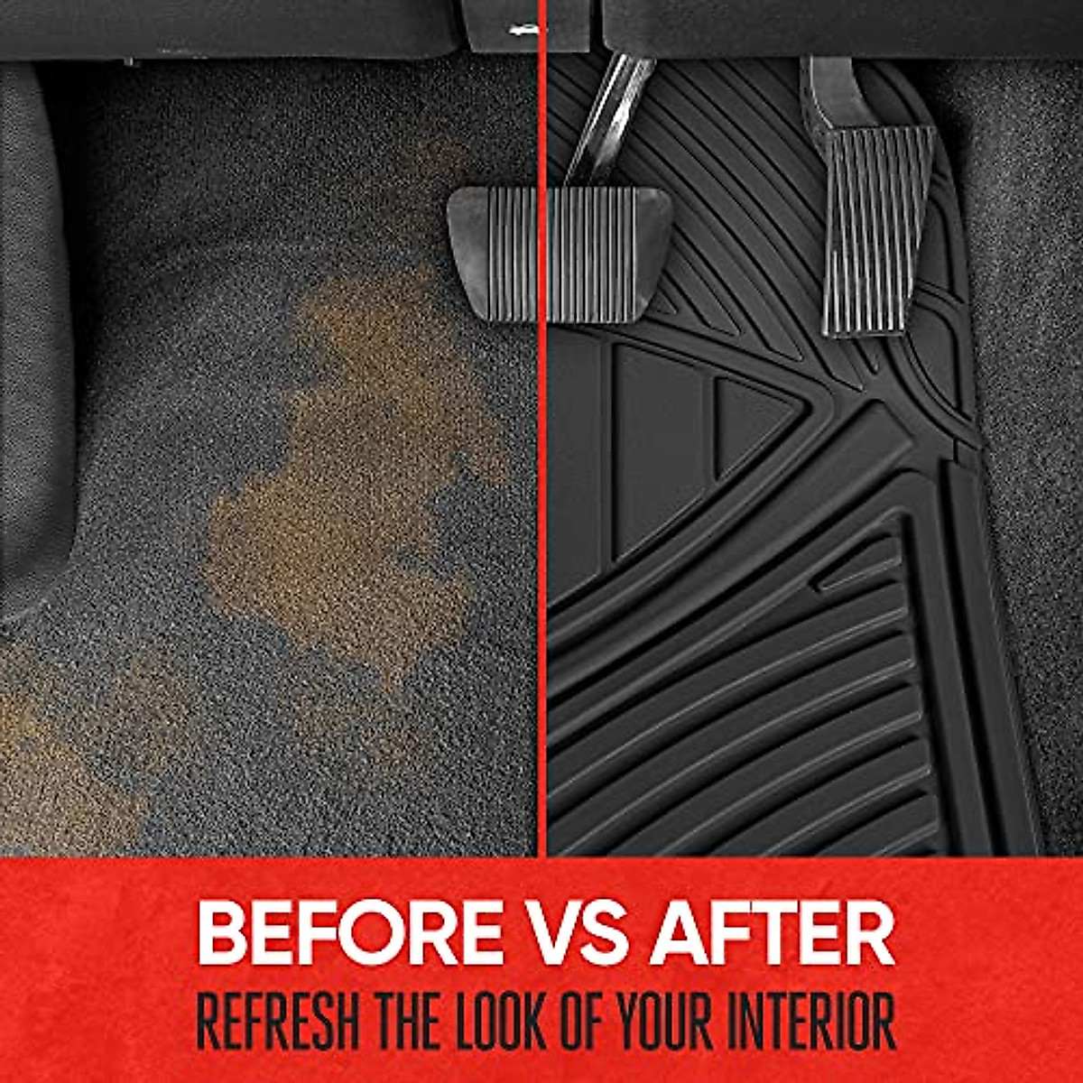 Motor Trend FlexTough Performance All Weather Rubber Car Mats with Cargo Liner - Full Set Front & Rear Floor Mats for Cars Truck SUV, Automotive Floor Mats (Black)