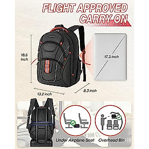 BAGSMART Large Travel Backpack for Women Men,Laptop Backpack Flight Approved Carry On Computer Bag Fits 17 Inch Laptop,Water Resistant Outdoor Backpack for Hiking Business,Black