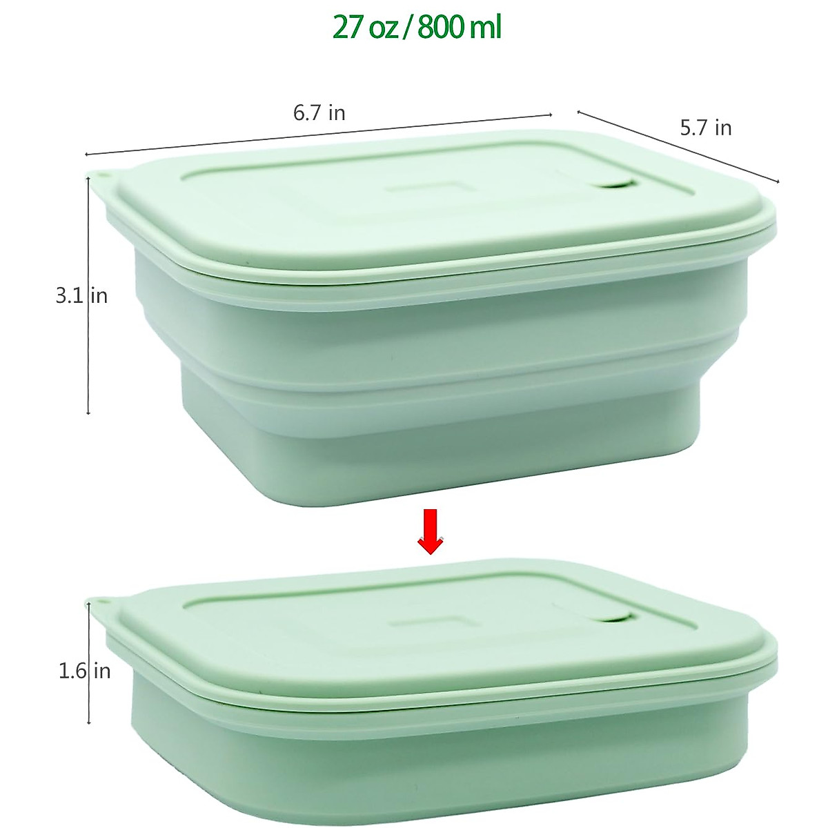 FUSMYE Set of 2 Collapsible Pure Silicone Food Storage Containers With Lids, BPA Free, Rectangle and Round Bento Lunch Box Containers Airtight, Microwave,Dishwasher and Freezer Safe for Camping