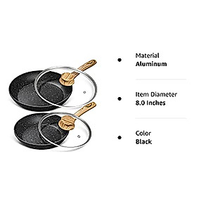 MICHELANGELO Frying Pan Set, Frying Pans Nonstick, Non Stick Frying Pan Set with Bakelite Handle, Nonstick Pans Set, Stone Skillets 2 Piece, frying pan set with lids, 8"+10" Stone Frying Pans