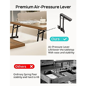 Evajoy Lift Top Coffee Table, Ergonomic Rising Table with Hidden Compartment, Dining Table with Storage Shelf, Retro Coffee Table, Farmhouse Storage with Lift Tabletop for Living Room, Office,White