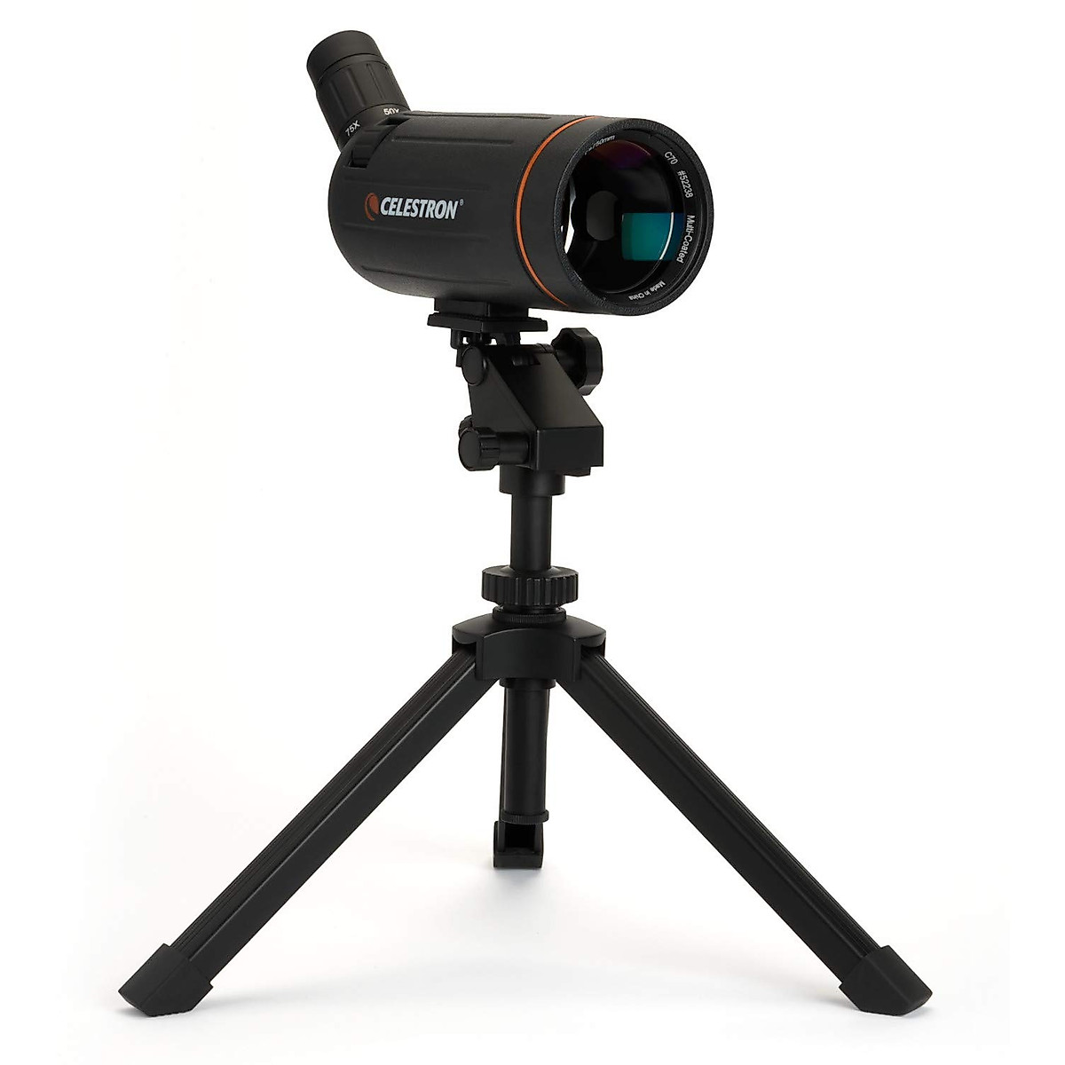 Celestron – Mini MAK 70mm Angled Spotting Scope – Maksutov Spotting Scope – Great for Long Range Viewing – 25–75x Zoom Eyepiece – Multi-Coated Optics – Rubber Armored – Tabletop Tripod Included,Black