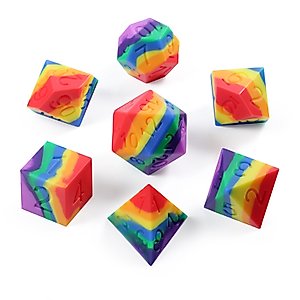 Silicone DND Dice Set, DNDND 7PCS Silicone Squishy Rubber D&D Dice with Clear Plastic Display Case for Dungeons and Dragons Role Playing Games and Tabletop Games（Rainbow