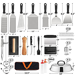 HaSteeL 25Pcs Griddle Accessories Kit, Stainless Steel Teppanyak Tools Set with Metal Spatulas, Melting Domes, Burger Press, Great for Flat Top Cooking Camping Outdoor BBQ, Heavy Duty & Easy to Clean