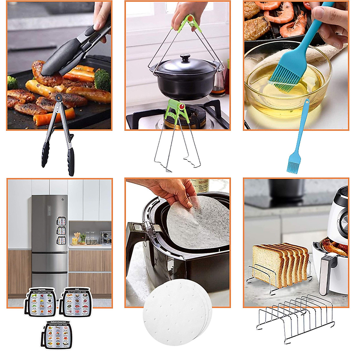 CAXXA 15 PCS 8 Inch XL Air Fryer Accessories, Deep Fryer Accessories with Recipe Cookbook Compatible with Growise Phillips Cozyna Fits All 4.2QT - 5.8QT Air Fryer