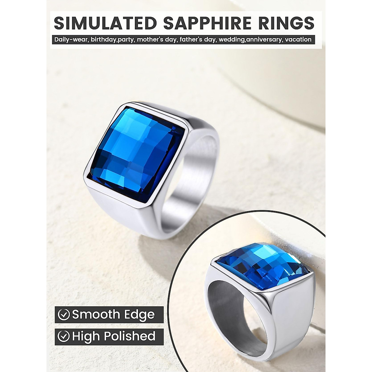 KeyStyle Diamond Cut Blue Stone Ring, Created Sapphire Large Costume Rings Size 14