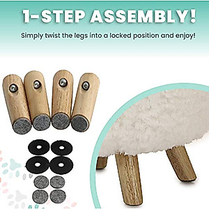 Critter Sitters 19-In. Seat Height Plush White Pouf Ottoman with 4 Spindle Legs, Round Ottoman for Nursery, Bedroom, Vanity, Playroom, and Living Room Decor, Soft and Comfortable Pouf Chair