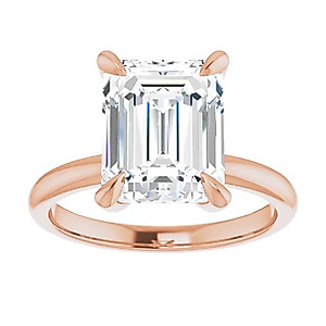 10K Solid Rose Gold Handmade Engagement Rings, 4 CT Emerald Cut Moissanite Diamond Solitaire Wedding/Bridal Rings for Women/Her, Minimalist Anniversary Ring Gifts (4.5)
