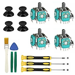 Replacement Thumbsticks for Xbox One S/X Controller, 4pcs 3D Joystick Parts Analog Caps with Repair Tools Kit, T6 T8 T10 Screwdriver Compatible with Xbox One S/X Controller