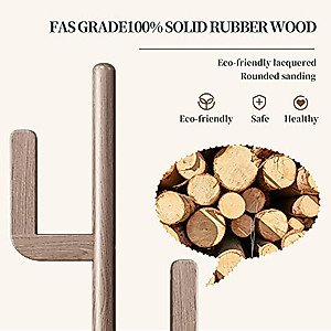 KASLANDI Coat Rack,Unique Design Cactus Coat Rack Freestanding，FAS Grade Rubber Wood,Adjustable Height Wooden Coat Rack Stand with 6 Hooks, Coat Tree Easy to Assemble (Walnut)