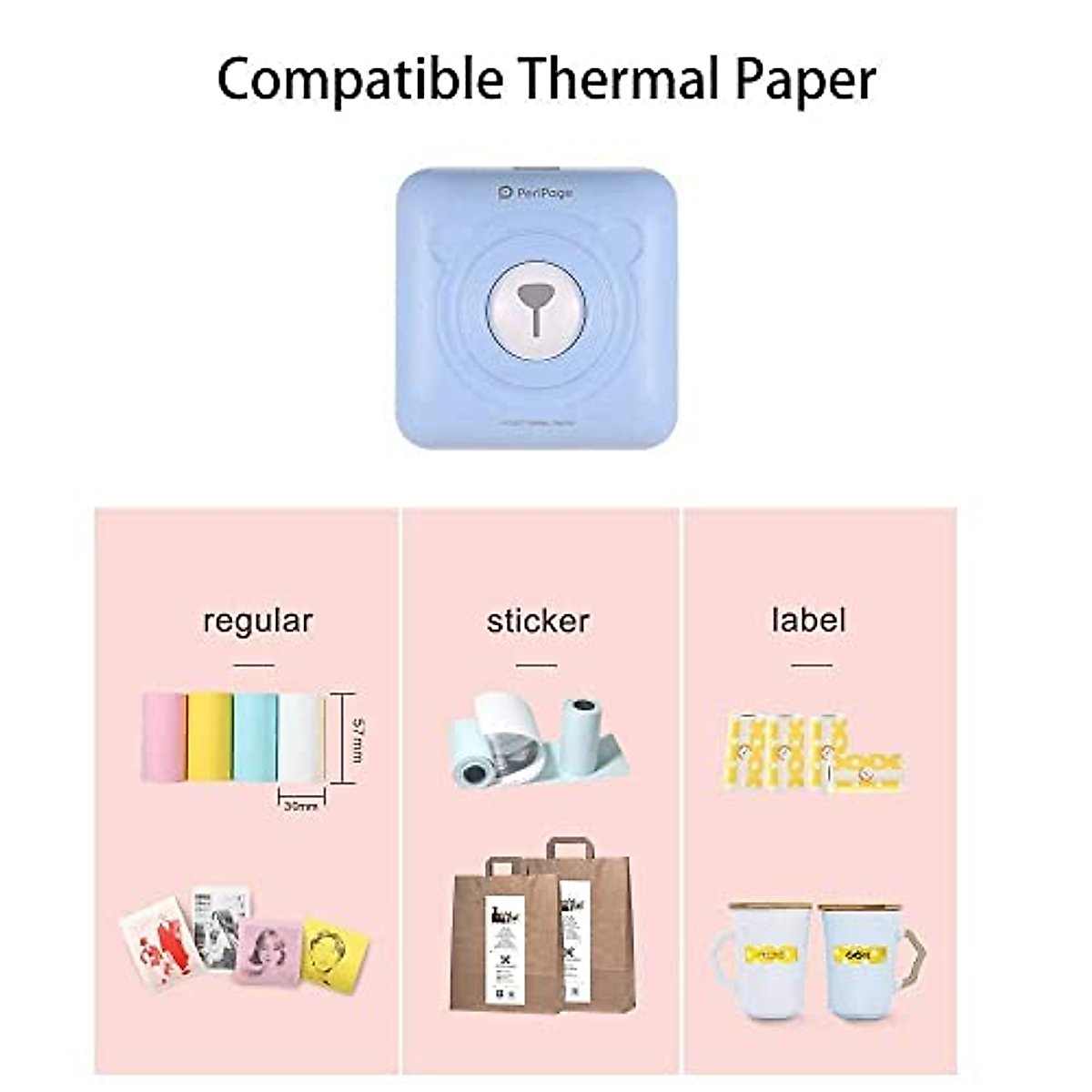 PeriPage Mini Printer, Portable Sticker Bluetooth Printer for Printing Student Notes, Journal, Memo, Mobile Printer, Pocket Printer, Received Printer with USB Cable, Supports Android iOS Windows-Blue