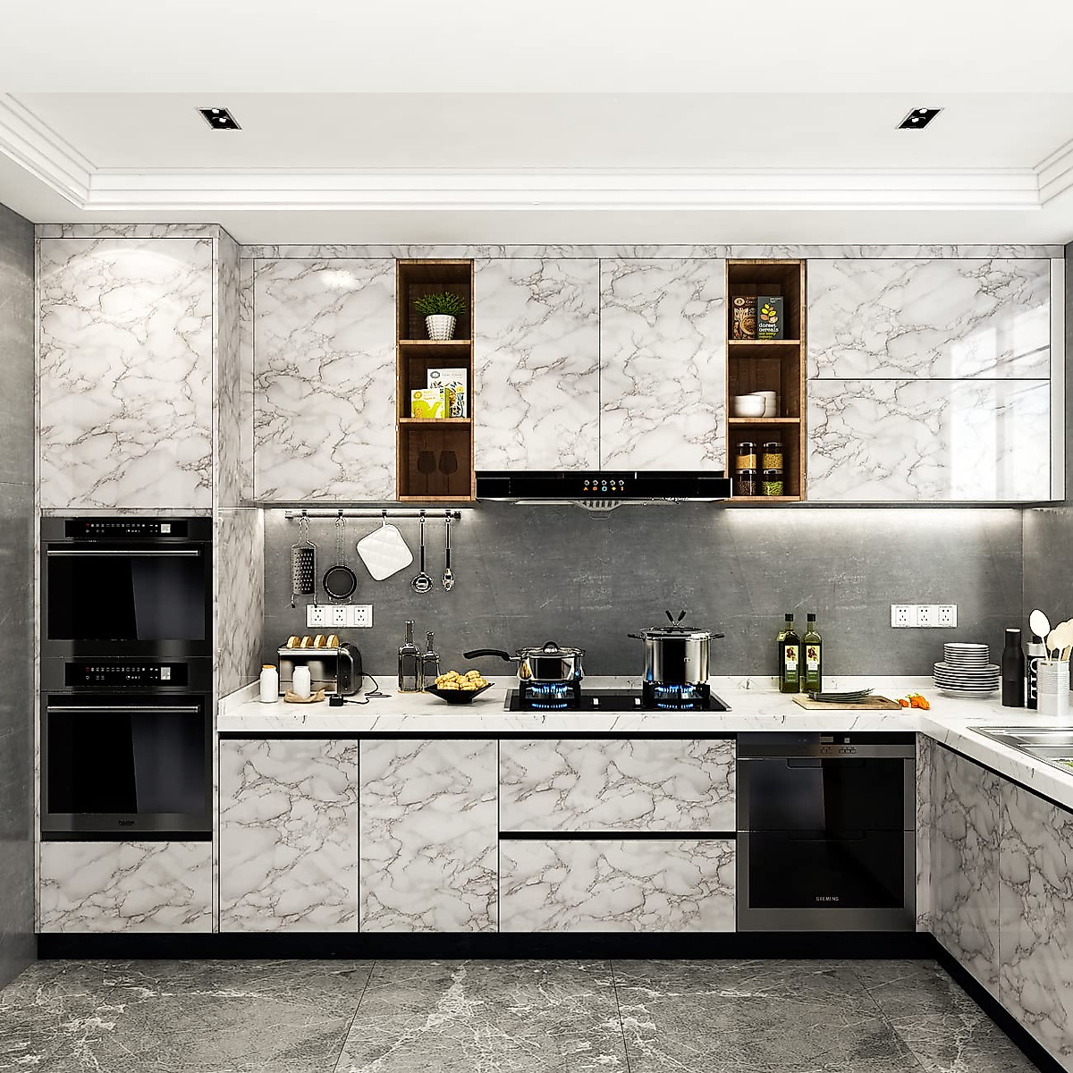 YENHOME Marble Wallpaper 393x30 inch White Grey Granite Marble Contact Paper Kitchen Counter Top Covers Peel and Stick Countertops Removable Self Adhesive Wall Paper for Countertops Kitchen Cabinets