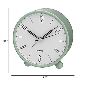 Analog Alarm Clock, 4 inch Super Silent Non Ticking Small Clock with Night Light, Battery Operated, Simply Design, for Bedroon, Bedside, Desk, (Green)