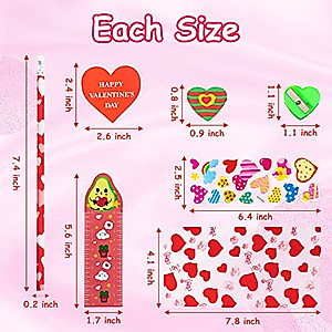 196PCS Valentine's Day Stationery Set Classroom Exchange Gift for Kids, Valentine Party Favor with Bookmark Ruler Pencil Sharpener Transparent Candy Bags Heart Foam Sticker, Gifts for Student Teacher