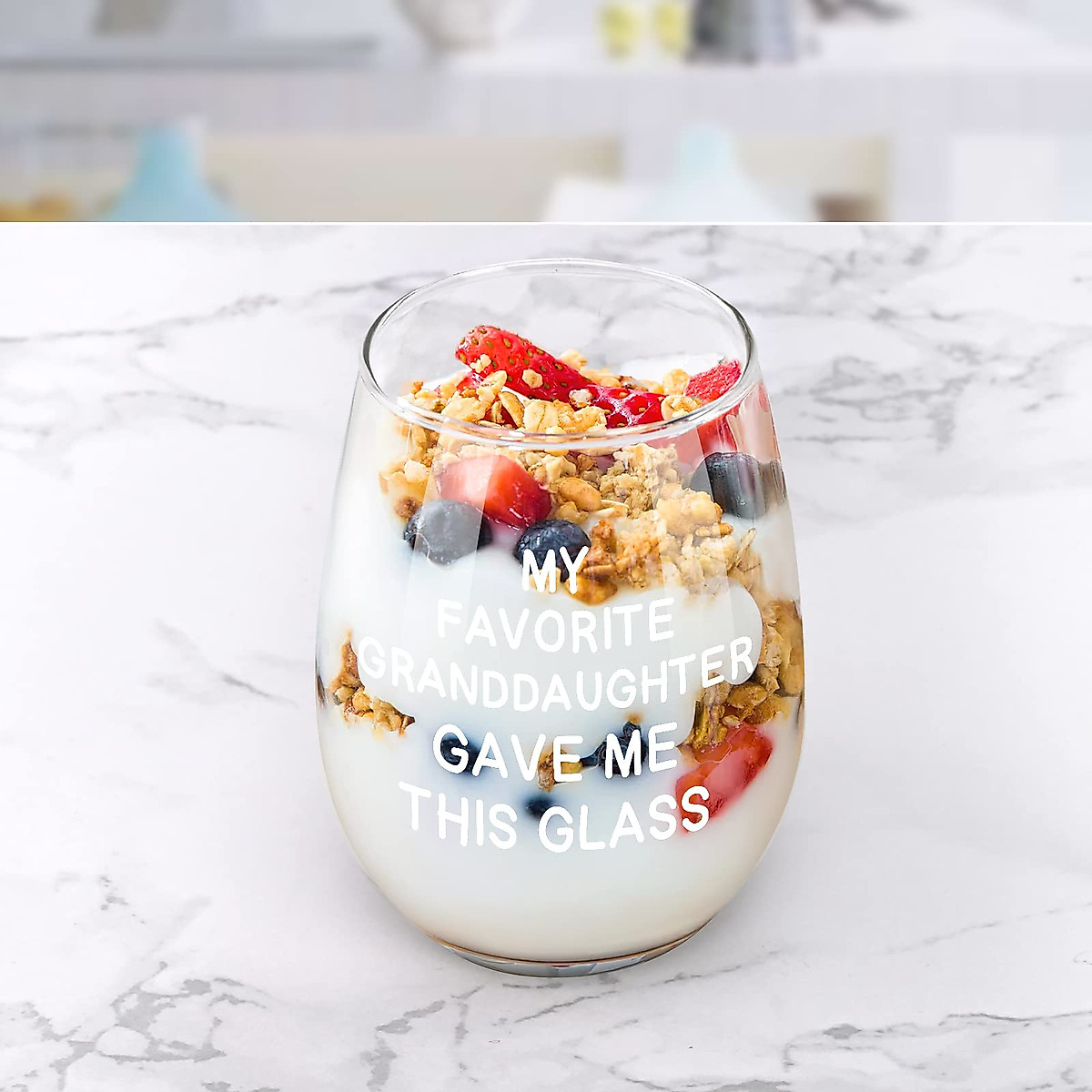 DAZLUTE Funny Grandparents Gift, Mother’s Day Father’s Day Birthday Christmas Gifts for Grandma Grandpa Grandparents from Granddaughter, 15 Oz My Favorite Granddaughter Gave Me Wine Glass