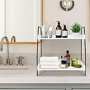 Megsooul Coffee Bar Accessories and Organizer Countertop, Coffee Station Organizer 2 Tier Kitchen Counter Shelf Organizer,Coffee Condiment Storage,Cup Lid Holder Countertop Shelf for Bathroom(White