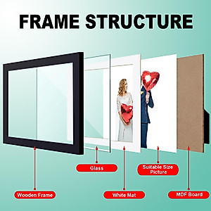 RPJC 11x14 inch Picture Frame Made of Solid Wood and High Definition Glass Display Pictures 8x10 with Mat or 11x14 Without Mat for Table Top Display and Wall Mounting Photo Frame with Stand Brown
