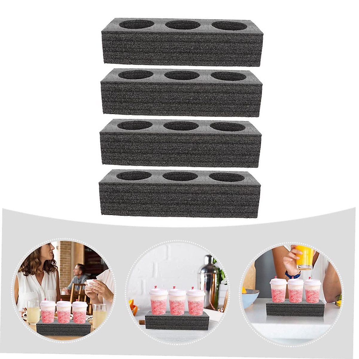 4pcs Milk Tea Drink Cup Holder Drink Packing Carrier Bottle Storage Holders Foam Cup Holder Takeout Disposable Cup Holder Coffee Cup Carrier Tray Pearl Cotton Portable re-usable