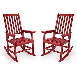 Cozyman Outdoor Rocking Chairs Set of 2, Acacia Wood Rocking Chairs, Patio Rocker Chair with Wide Seats, Red