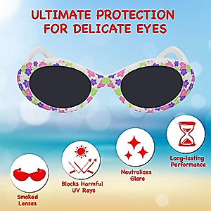 Optix 55 Baby Sunglasses, 100% UV Protection Infants & Toddlers Sunglasses, Smoked Lenses Reduces Glare for Ages 0-12 Month to 3 Years - Rubber Injected Frame with Matching Pouch (White, Smoked)