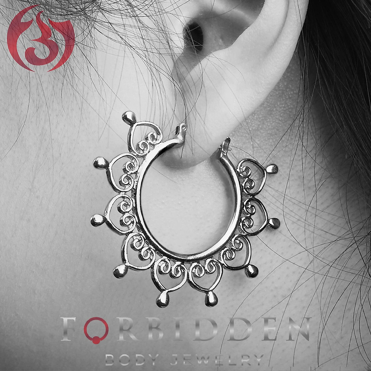 Forbidden Body Jewelry Heart Filigree Earrings, Filigree Earrings Silver Tone, Filigree Earring, 2 inch Women's Filigree Earrings Hoops, Surgical Steel Posts (Silver Tone Brass).