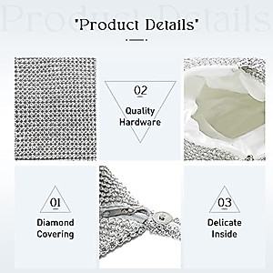JAMBHALA Women Evening Clutch Bag Small Triangle Rhinestone Bling Wrist Purses for Party Wedding (Silver)