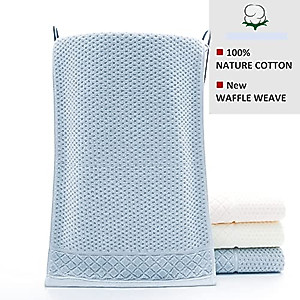 ANEWAY Hand Towels for Bathroom 100% Cotton Soft Absorbent Hand Towel Set, 13 x 29 Inches (Cerulean Blue, 4 Pack)