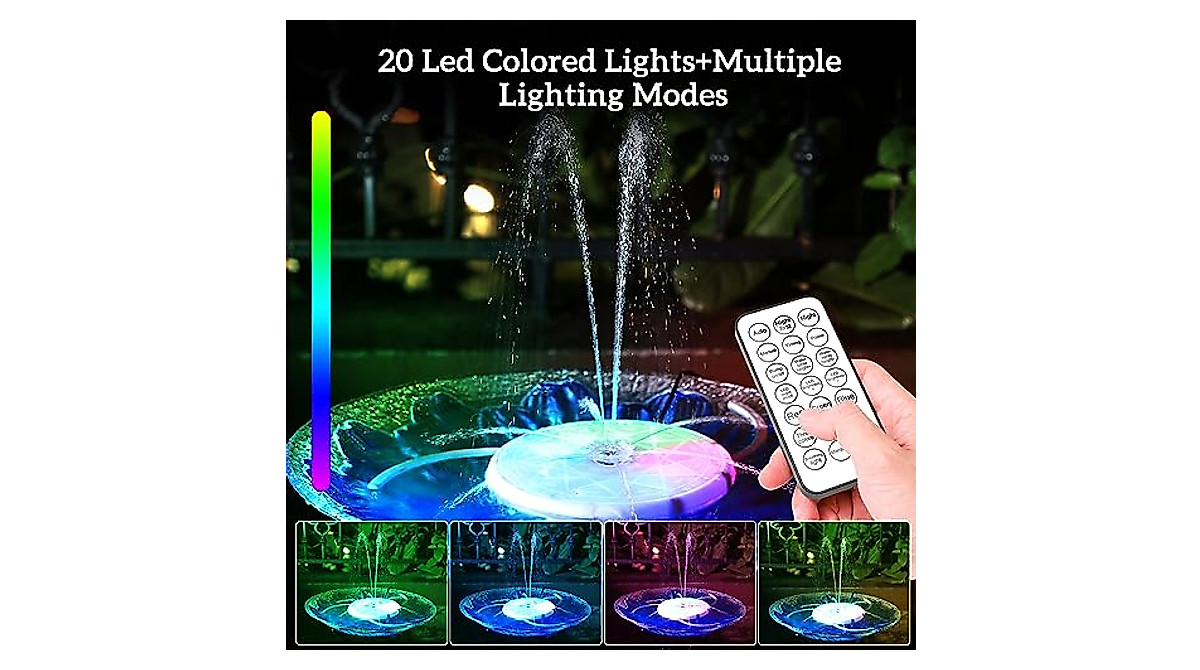 Smart 12W Solar Fountain with LED Lights & Remote Control