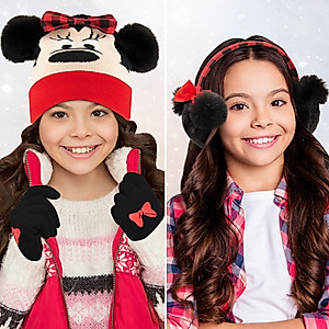 Disney Girls' Winter Hat, Earmuffs and Kids Gloves Set, Minnie Mouse for Ages, Age 4-7