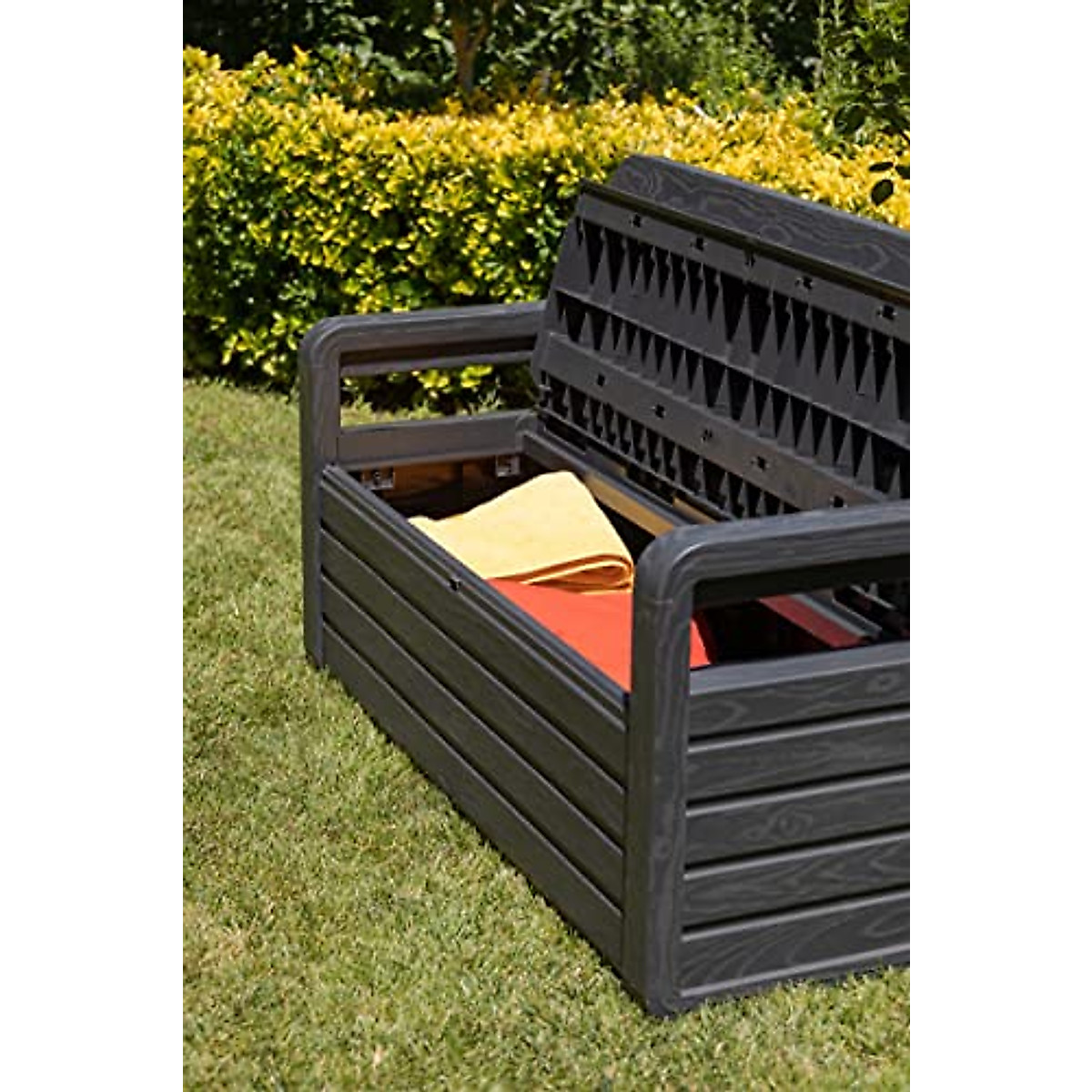 TOOMAX Foreverspring Chest with 2 Person Seat 270L, Wood Effect Plastic, Dim. cm 132,5x58x89, Art. 599, Anthracite