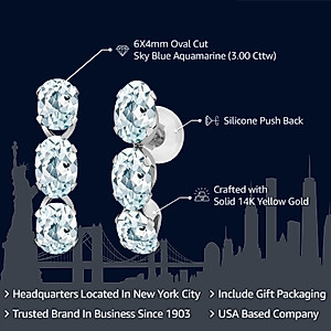 Gem Stone King 14K White Gold Sky Blue Aquamarine Hoop Earrings For Women (3.00 Cttw, Gemstone Birthstone, Oval 6X4MM)