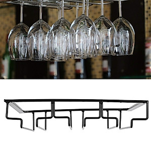 Wine Glass Rack Under Cabinet Stemware Wine Glass Holder Glasses Storage Hanger Metal Organizer for Bar Kitchen Cabinet (3 Slots Length 30cm Width 22.5cm Black)