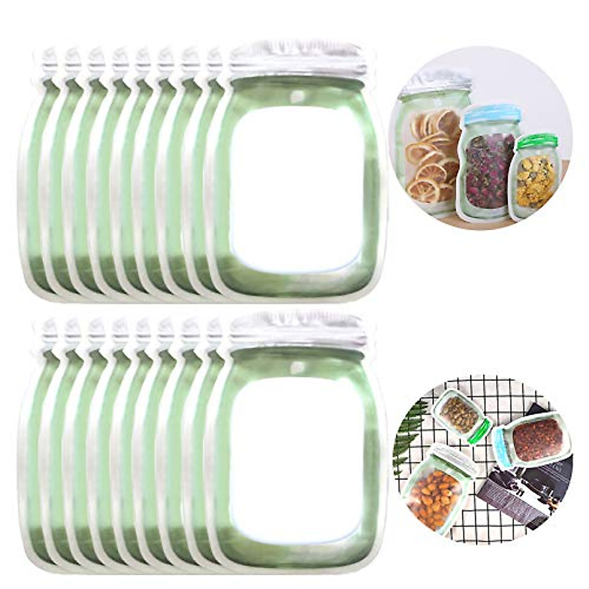 Enkrio 20 Pack Reusable Mason Jar Bags Reusable Mason Jar Ziplock Bags Food Storage Bag for Kitchen Food Snack Sandwich Leakproof Snacks Food Saver Bags