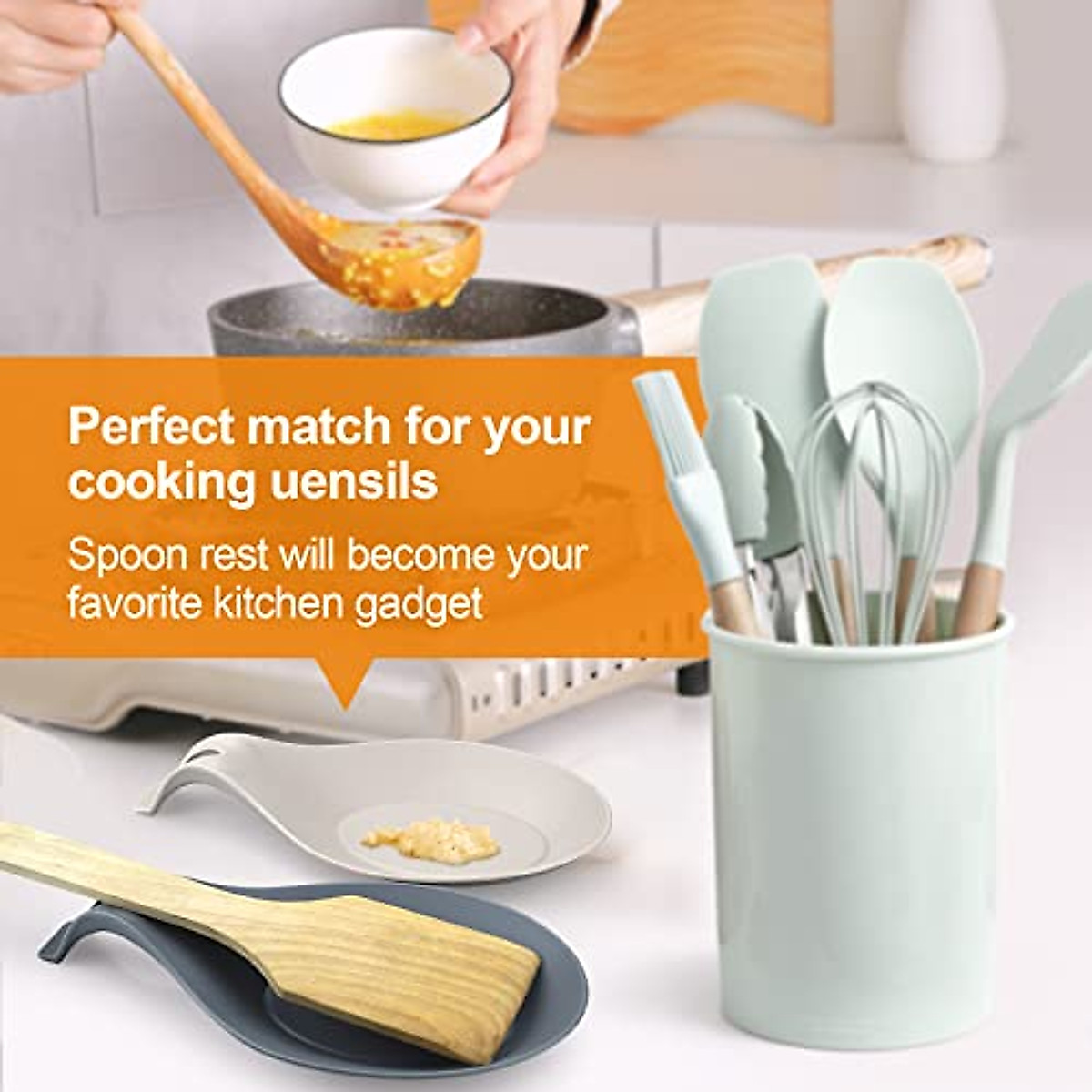 Spoon Rest for Stove Top, 3 Pack Large Silicone Spoon Holder for Kitchen Counter,Coffee Spoon Rest,Heat Resistant Cooking Spoon Holder Perfect Kitchen Gadgets for Kitchen Utensils Spatula,Tongs,Ladles