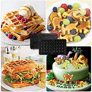 Mini Waffle Maker Waffle Iron Dinosaur Waffle Maker for Kids 7 Unique Dino Waffle in Minutes, Electric Nonstick Waffle Pancakes Maker with Removable Plates Breakfast Maker Machine (Double Set)