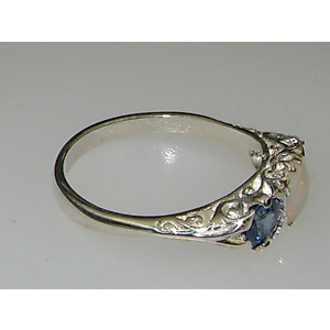 LetsBuyGold 925 Sterling Silver Natural Opal and Sapphire Womens Anniversary Ring - Size 7.25