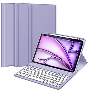 Fintie Keyboard Case for iPad Air 11-inch M2 (2024), iPad Air 5th Generation (2022) / iPad Air 4th Gen 10.9" - Soft TPU Back Cover w/Magnetically Detachable Bluetooth Keyboard, Lilac Purple