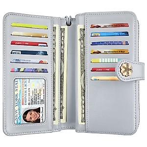 Coco Rossi Wallets for Women Multi Card Holder Wallet Clutch Wallet Card Holder Organizer Ladies Purse with Wrist strap Purse,Grey Flowers