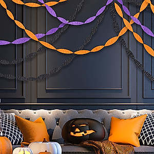 Halloween Party Streamers, Black Orange Purple Crepe Paper Kit 6 Rolls, Halloween Decorations Ceiling Hanging Backdrop Scary Party Supplies DIY Crepe Paper Roll