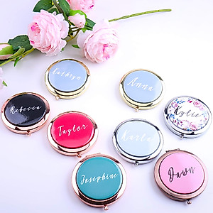 wadbeev Personalized Compact Mirror Bridesmaid Gift, Any Logo Image, Wedding Favors Watercolor Flower Gift for her