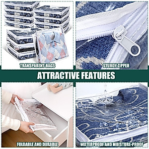 12 Pcs Clear Zippered Storage Bags PVC Sweater Storage Bags Sheet Organizer Plastic Sheet Storage Sweater Bags with Zipper and Label Pocket for Clothes Closet Linen Sweater Pillow (14 x 12 x 3 Inch)