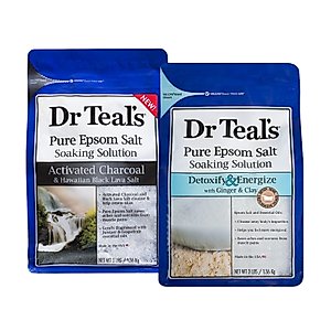 Dr Teal's Epsom Salt Magnesium Soaks, Detoxify & Energize and Activated Charcoal, 2 Count - 6lbs Total