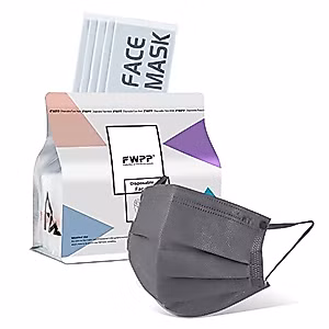 FWPP Adult 4 Ply Disposable Face Masks, Comfortable Elastic Ear Loop Face Mask, Breathable Non-woven Fabric Grey, Individually Wrapped Pack of 50