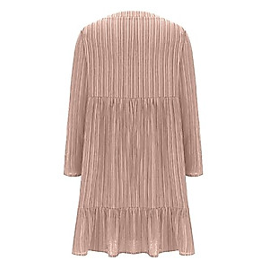 Dress with Pockets Retro 2023 2024 Vestidos para Mujer 2023 Casual Manga Larga vendaje Vestido Cuello en V Color sólido Vestido de Fiesta asimétrico WV3-Pink X-Large