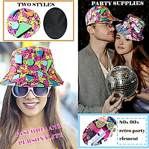 6 Pack Retro 80s 90s Bucket Hats for Men Women, Funny Retro Party Hats, Vintage Print Fisherman Hats for Disco Hip hop Party, Unisex Reversible Portable Hat Outdoor Fashion Sun Cap Colorful
