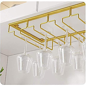 Wine Glass Rack under Cabinet Stemware Rack, Wine Glass Holder Organizer for Cabinet Kitchen Bar Glasses Storage Hanger(Gold)