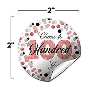 Confetti Rose Gold Polka Dot 100th Birthday Party Sticker Labels, 40 2" Party Circle Stickers by Amanda Creation, Great for Party Favors, Envelope Seals & Goodie Bags