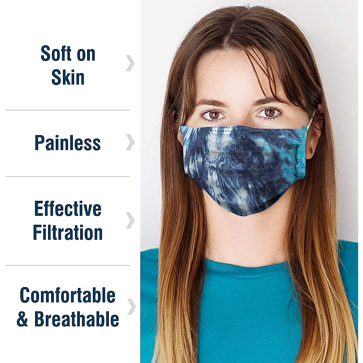 WECARE Disposable Face Mask Individually Wrapped - 50 Pack, Tie Dye Masks 3 Ply