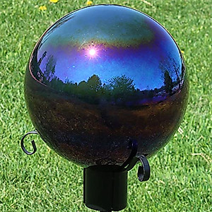 Sunnydaze 10-Inch Glass Mirrored Gazing Globe - Features a Stainless Steel Finish - Elegant Ball Lawn Ornament for Garden or Patio - Rainbow