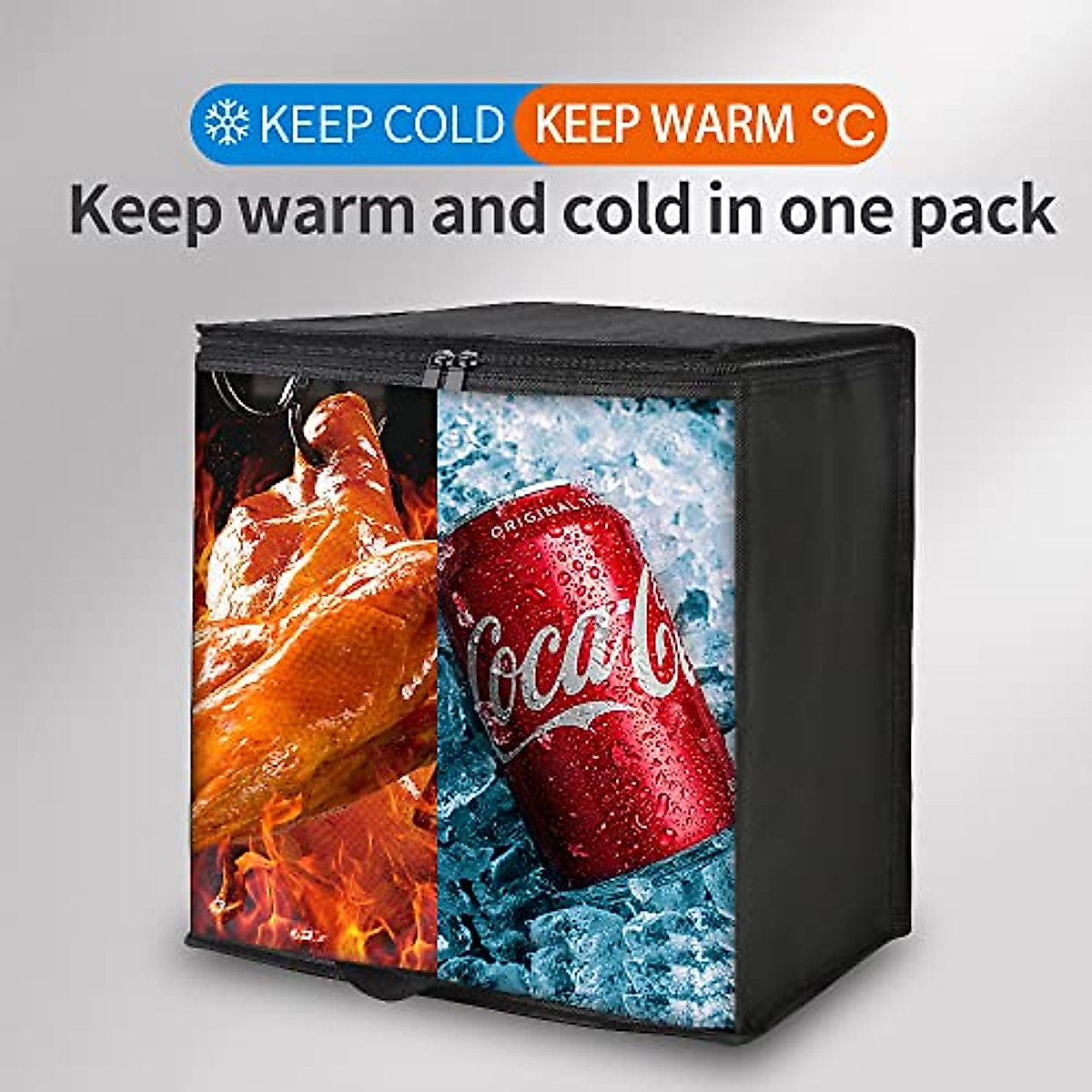 Bodaon 2-Pack Insulated Reusable Grocery Shopping Bags, Picnic Cooler Bag with Zipper Zippered Top Cold, Black